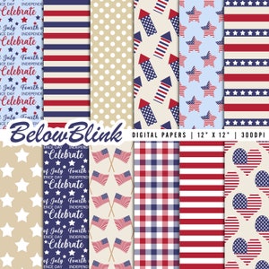 4th of July Digital Paper, Seamless Backgrounds, Scrapbook Paper ...