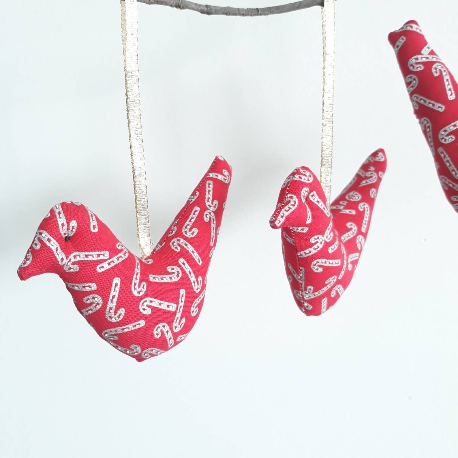 Candy Cane Fabric Bird Ornaments, Christmas Toys, Holiday Gift, Nursery ...