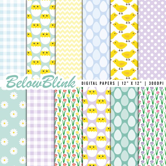 Easter Chick Digital Paper, Seamless Backgrounds, Scrapbook Paper ...
