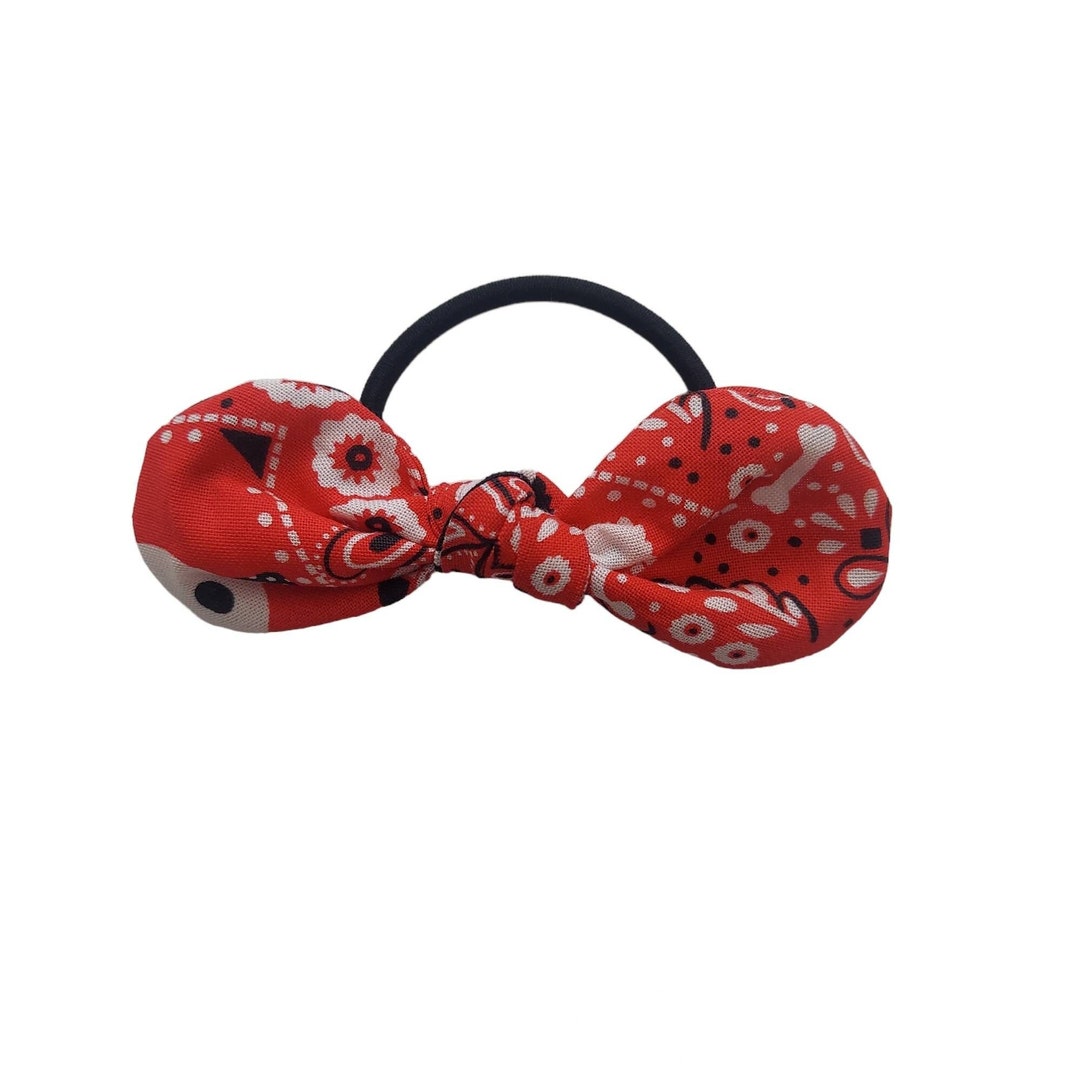 Red Bandana Bow Hair Tie: Dog Bone Print, Girls Hair Accessory - Etsy