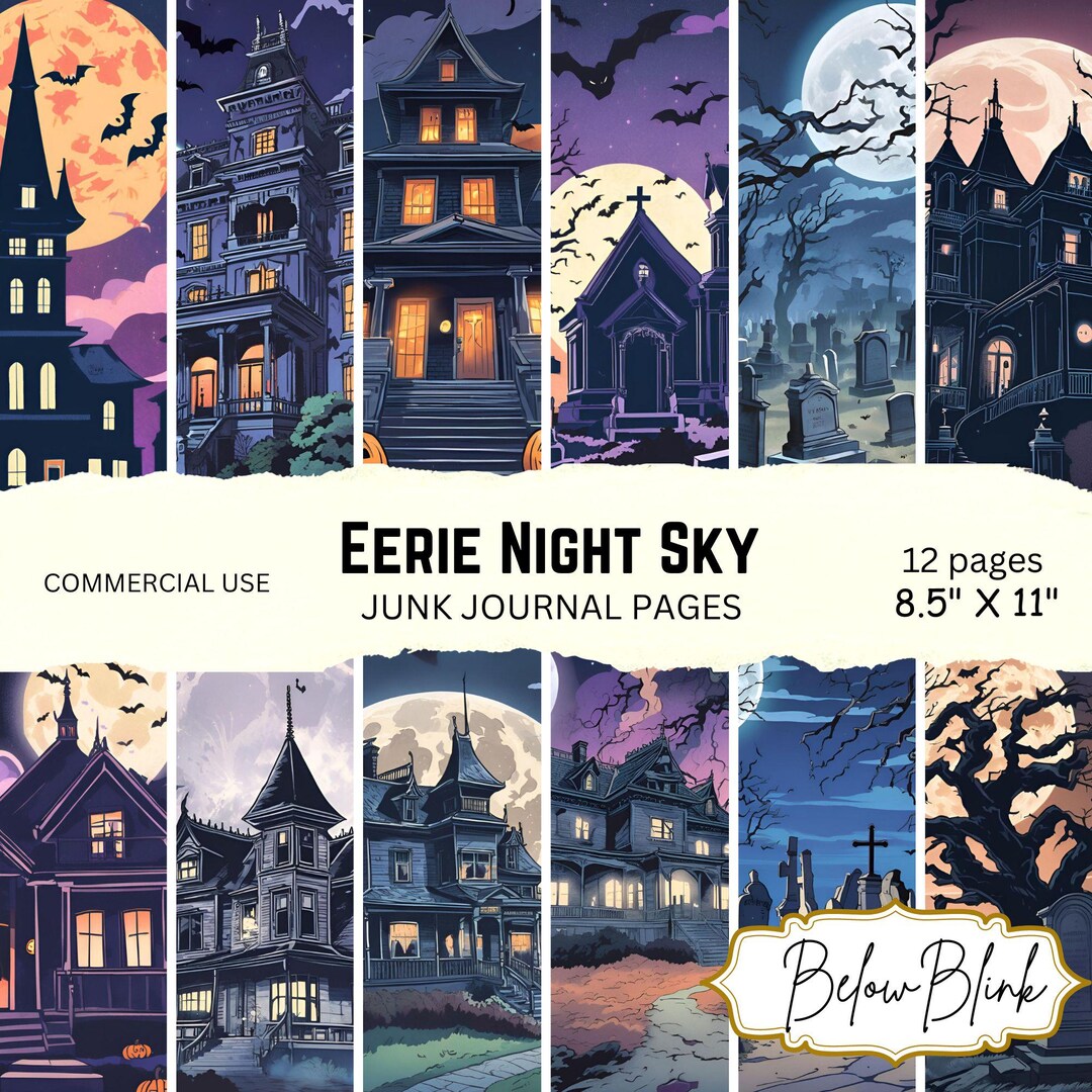Eerie Night Sky Halloween Junk Journal Pages, Halloween Digital Paper ...
