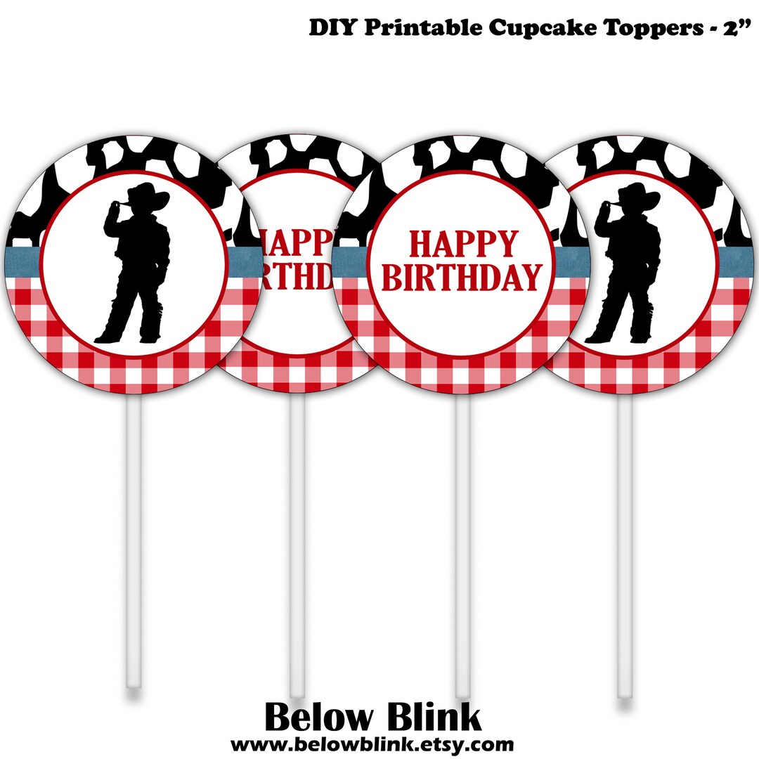 Cowboy Happy Birthday Cupcake Toppers Birthday Printable Cupcake ...