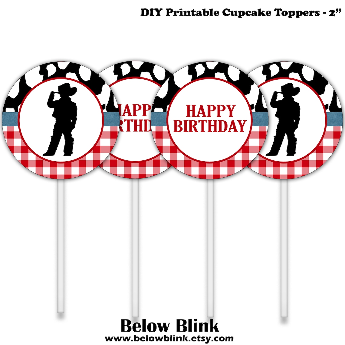 Cowboy Happy Birthday Cupcake Toppers Birthday Printable - Etsy