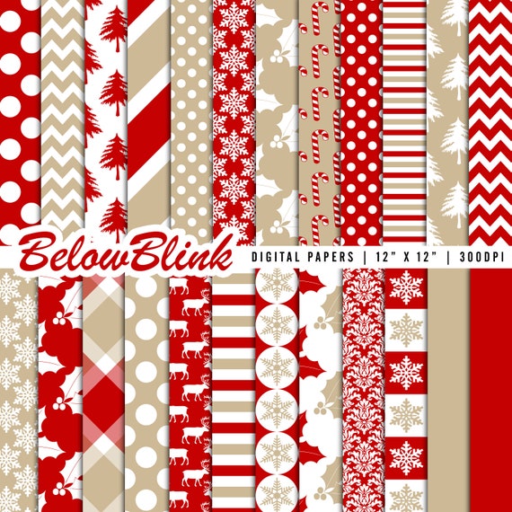 Christmas Digital Paper, Holiday Scrapbook Papers, Commercial Use ...