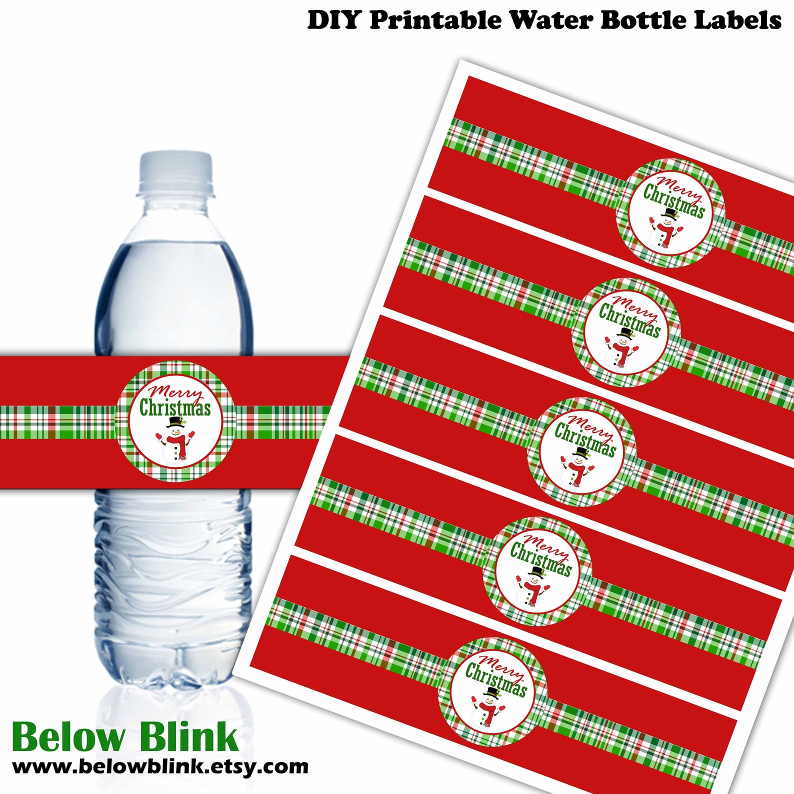 Merry Christmas Water Bottle Labels Christmas Printable - Etsy