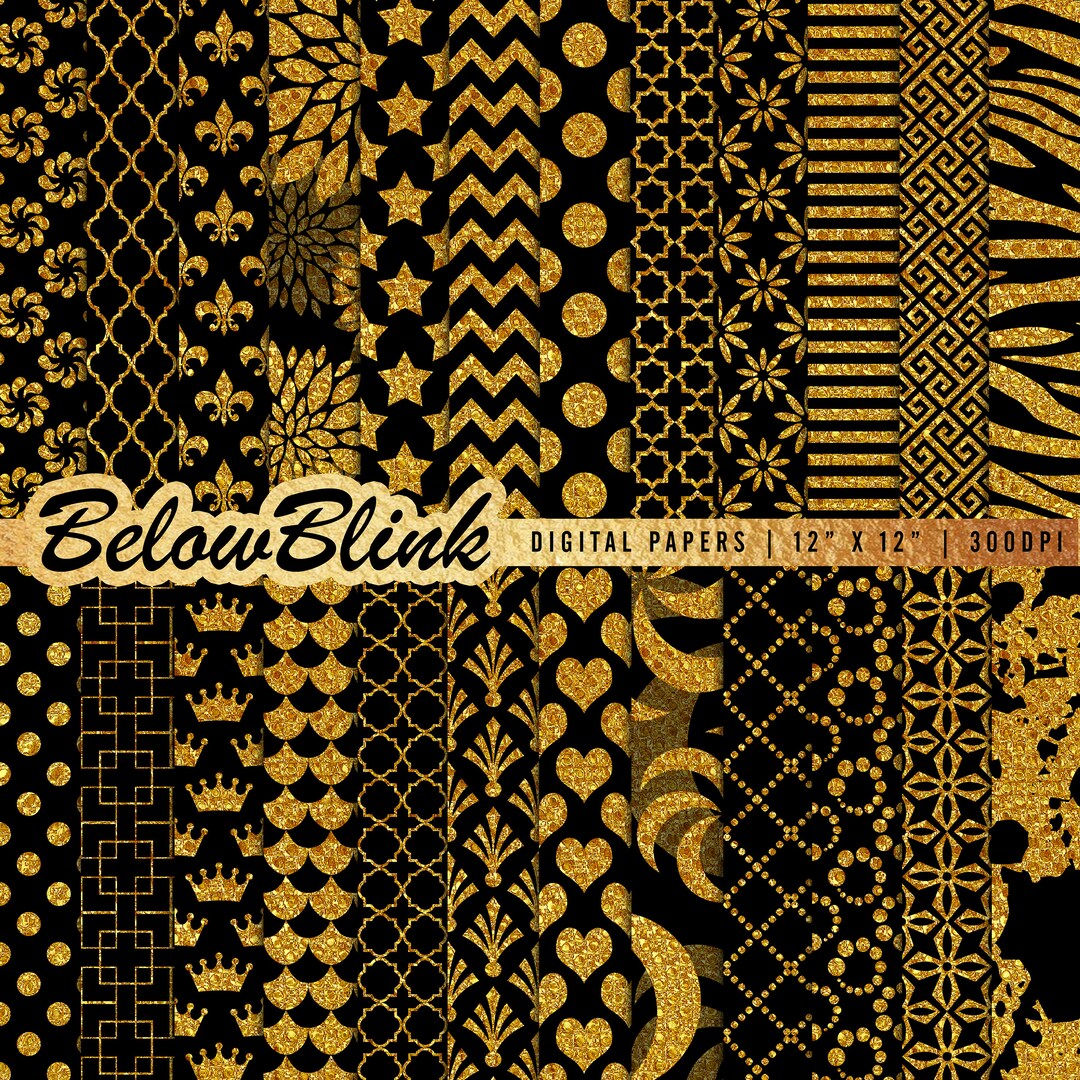 Black and Gold Digital Paper Background Scrapbooking Gold Sparkle ...