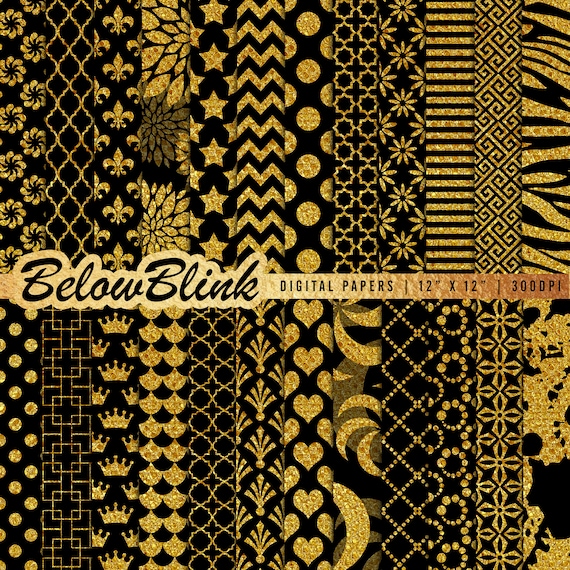 Black and Gold Digital Paper background scrapbooking gold sparkle ...
