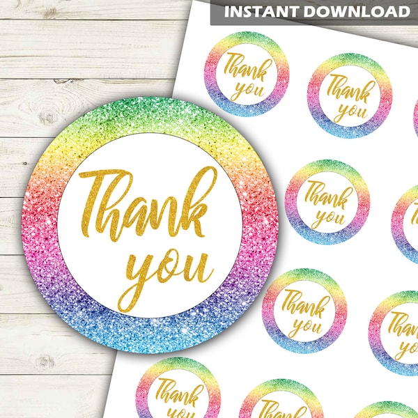 Rainbow Circle Thank You Stickers - Etsy