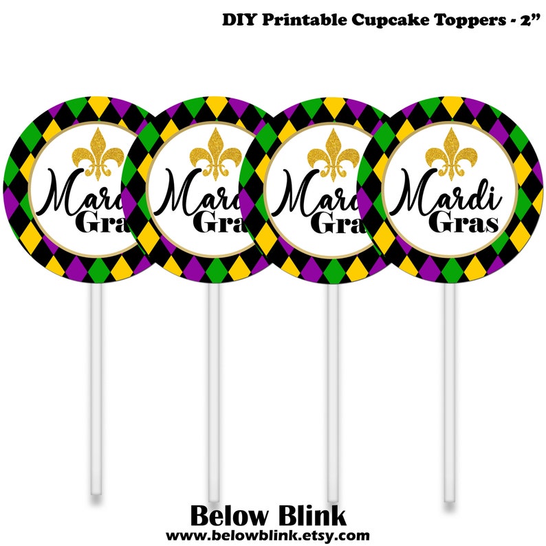 Mardi Gras Cupcake Toppers Printable Tags Favors Mardi Gras - Etsy