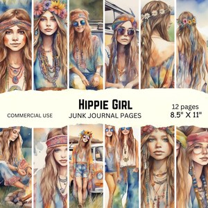 Hippie Girl Junk Journal Printable Pages, Hippie Digital Paper Pack ...