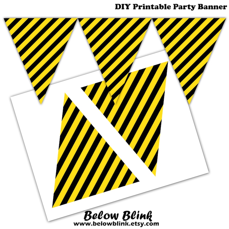 Construction Triangle Banner, Birthday Printable Banner, Construction ...