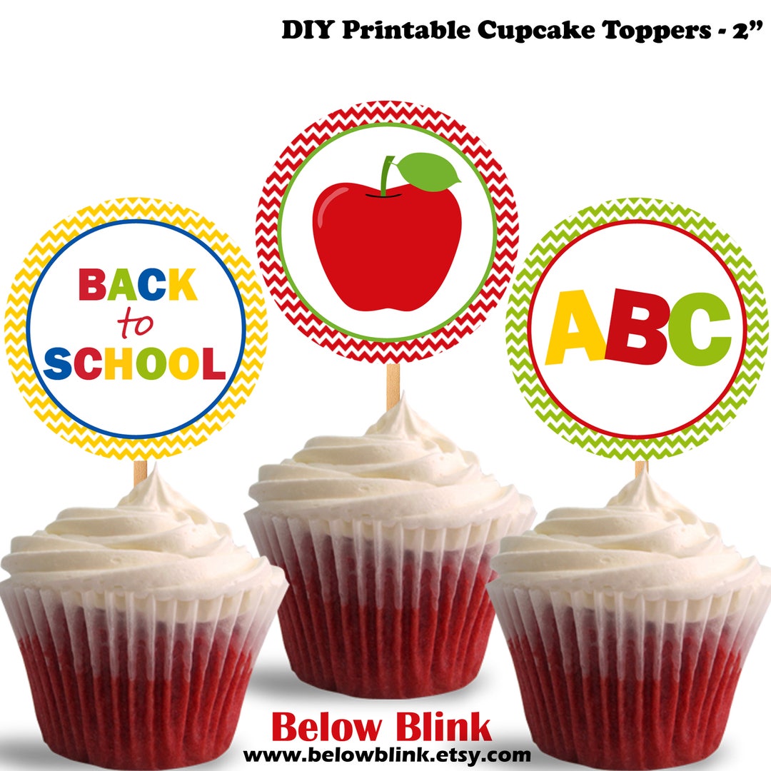 Back to School Cupcake Toppers, Printable Cupcake Toppers, Favor Tags ...