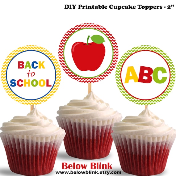 Back to School Cupcake Toppers, Printable Cupcake Toppers, Favor Tags ...