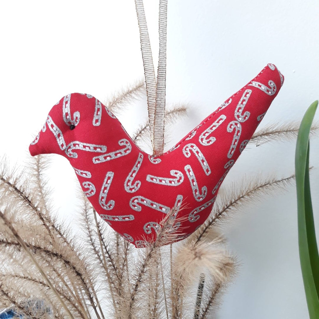 Candy Cane Fabric Bird Ornaments, Christmas Toys, Holiday Gift, Nursery ...