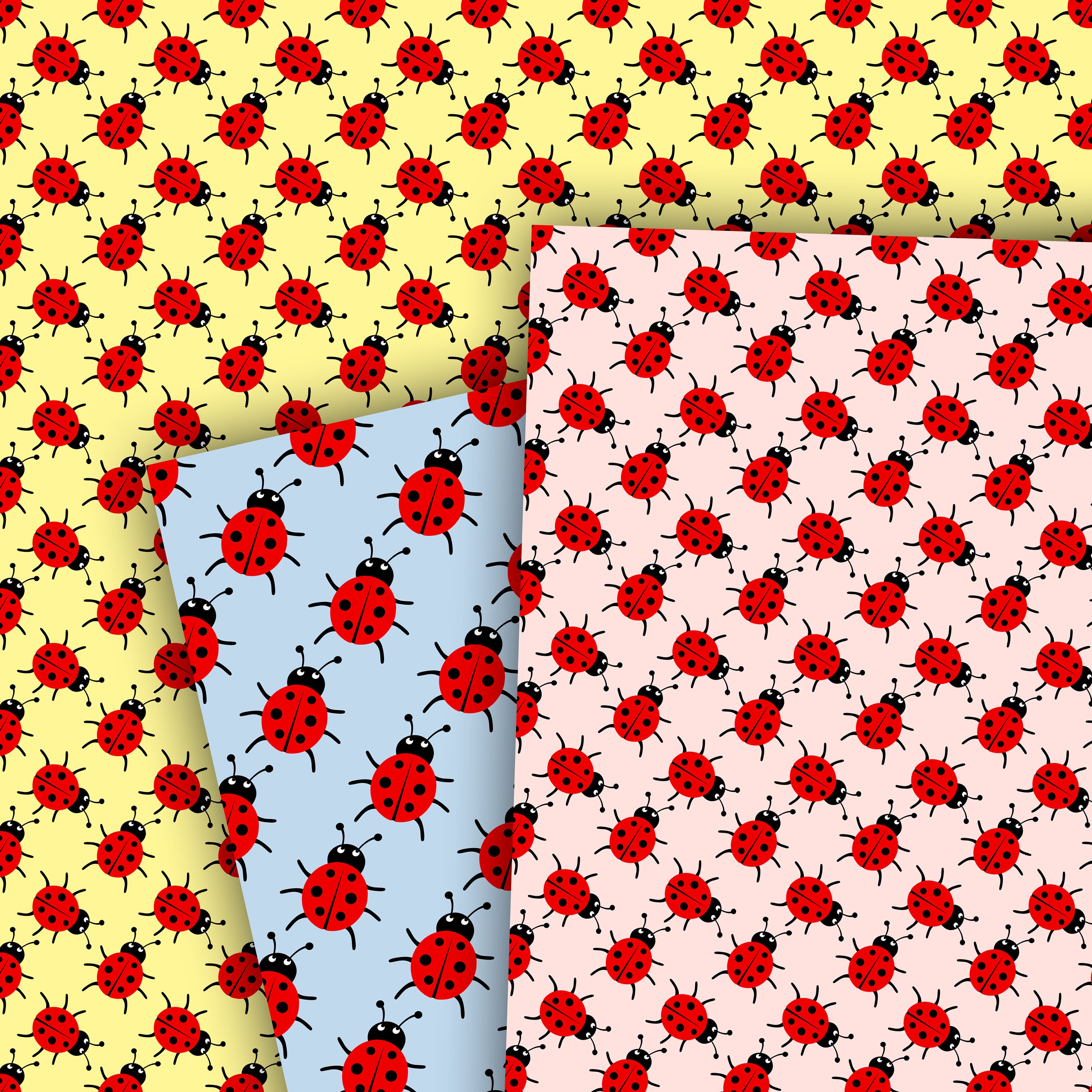 Ladybug Digital Paper, Seamless Backgrounds, Scrapbook Paper, Printable ...