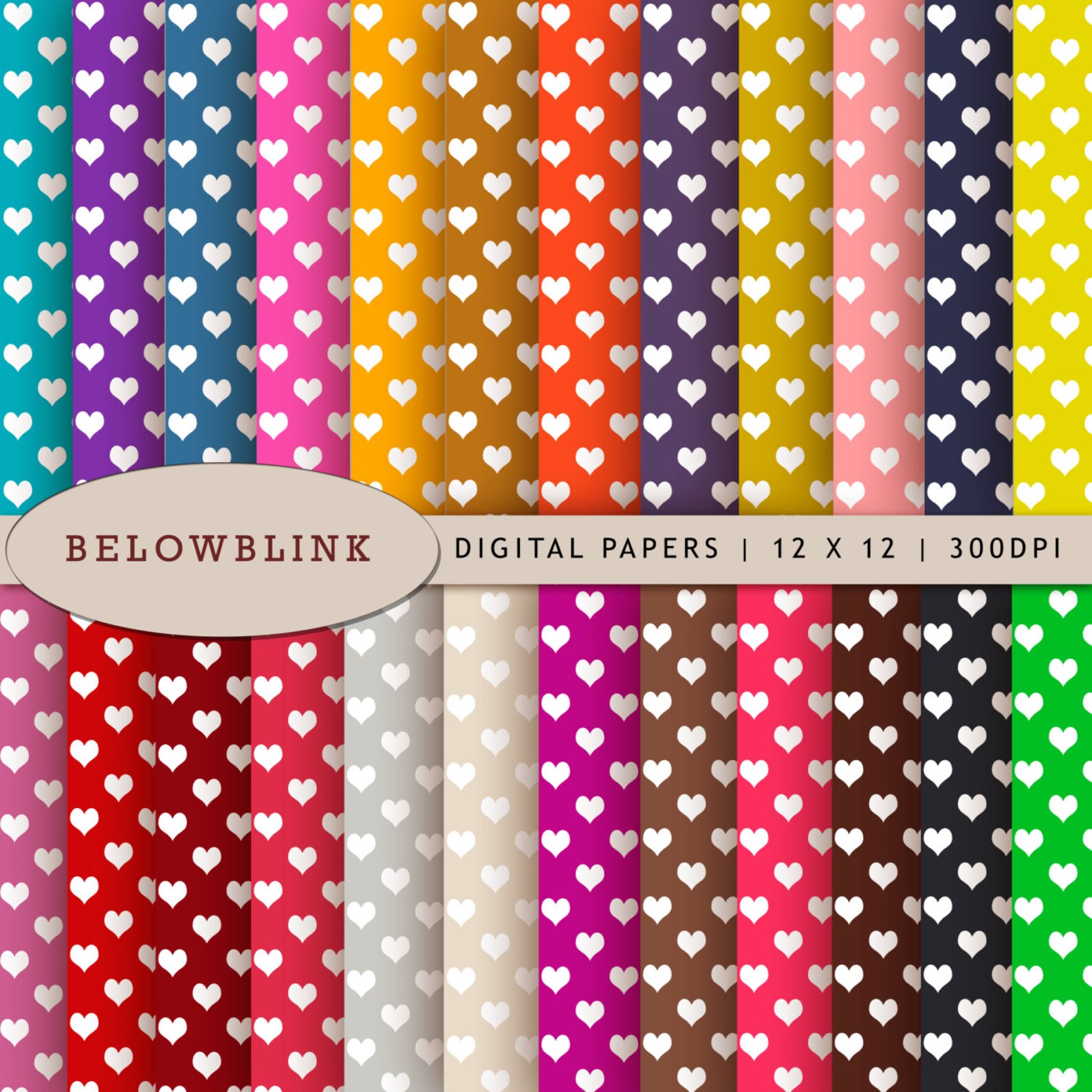 Hearts Digital Paper Pack, Scrapbook Papers, 24 Jpg Files 12 X 12 ...