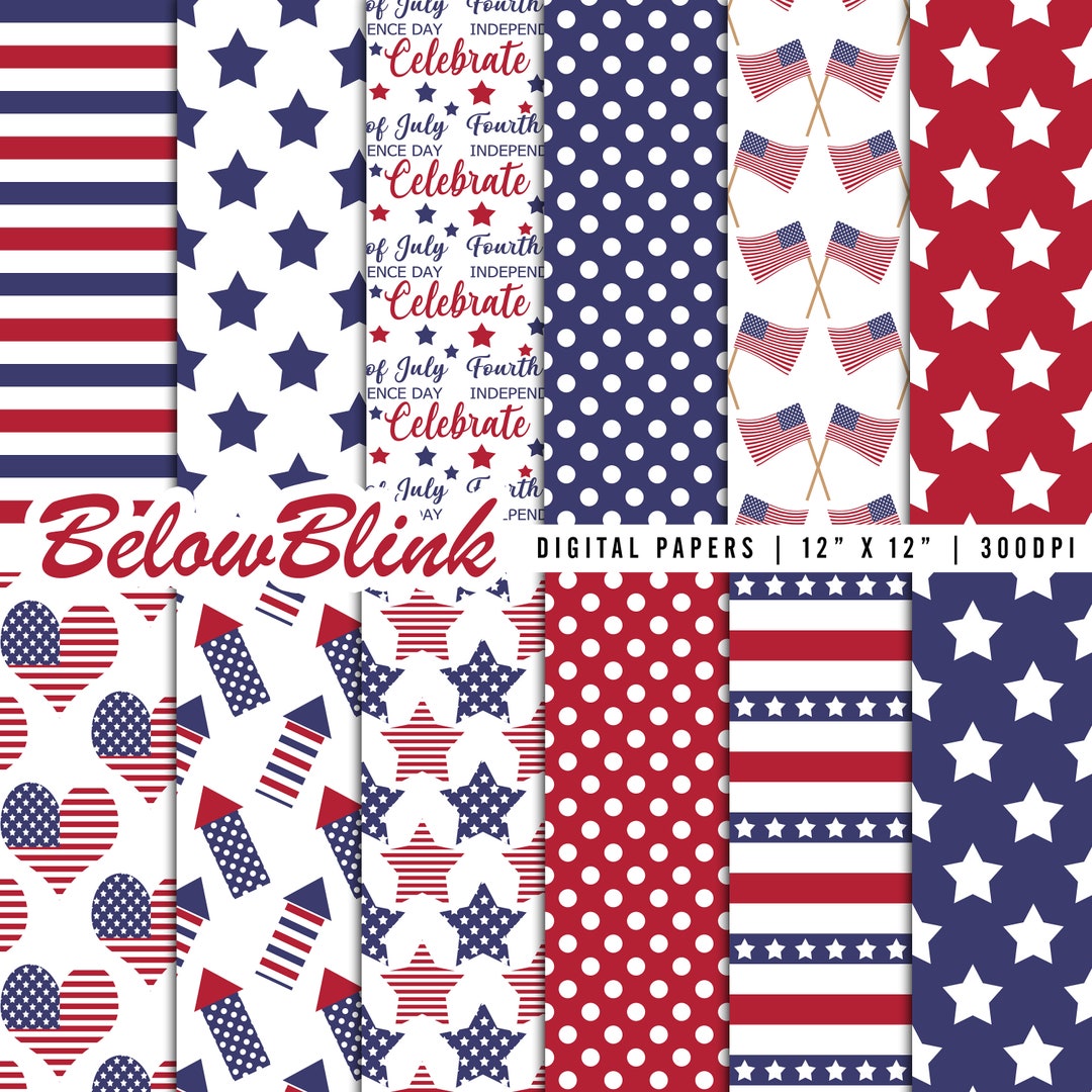 4th of July Digital Paper, Seamless Backgrounds, Scrapbook Paper ...