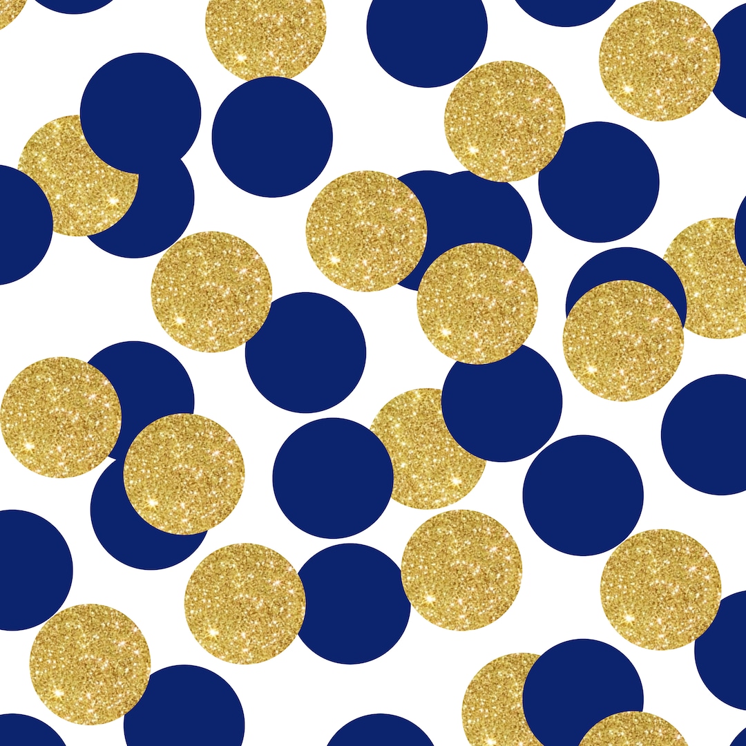 50 Navy Blue and Gold Glitter Confetti Circles 1", Bridal Shower Party ...