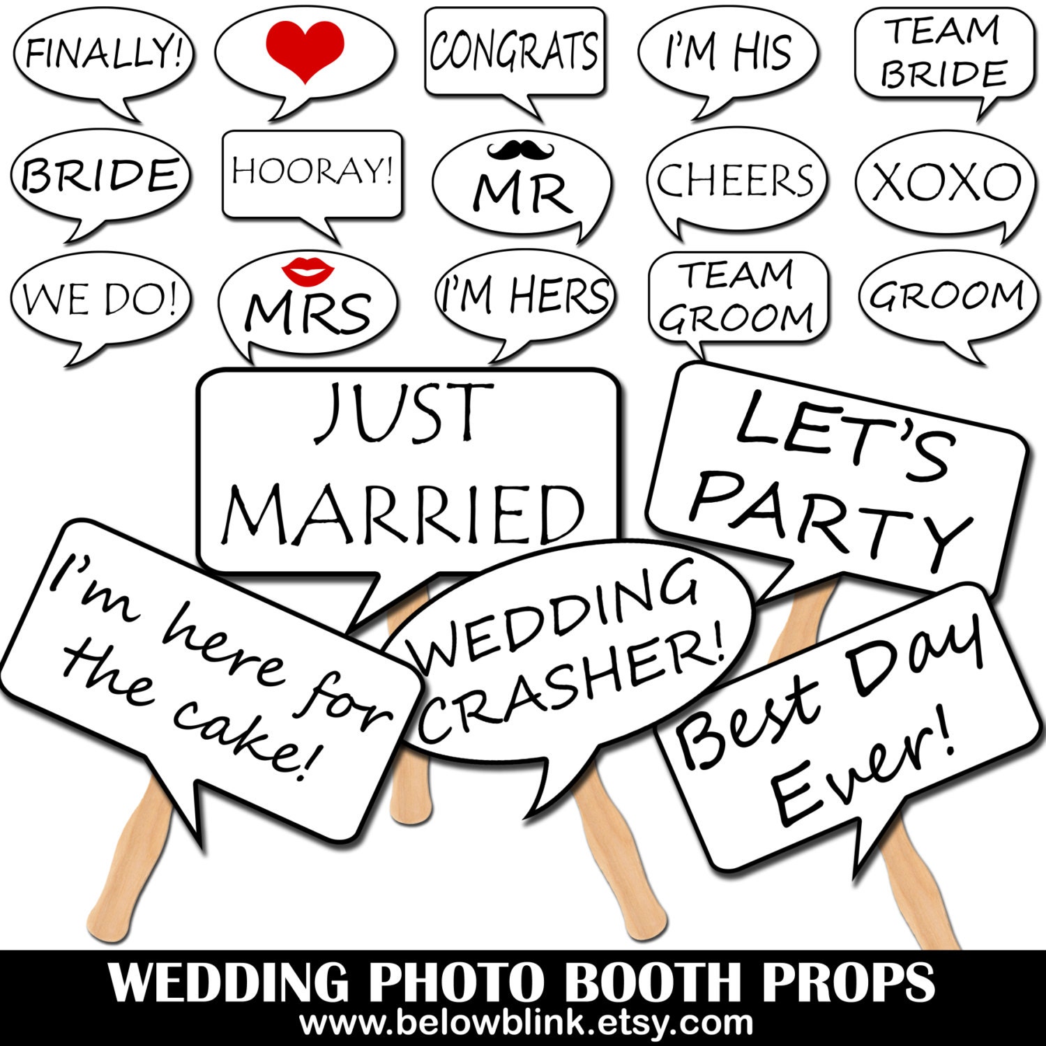 Wedding Photo Booth Speech Bubble Props, Printable Photo Props, Wedding ...