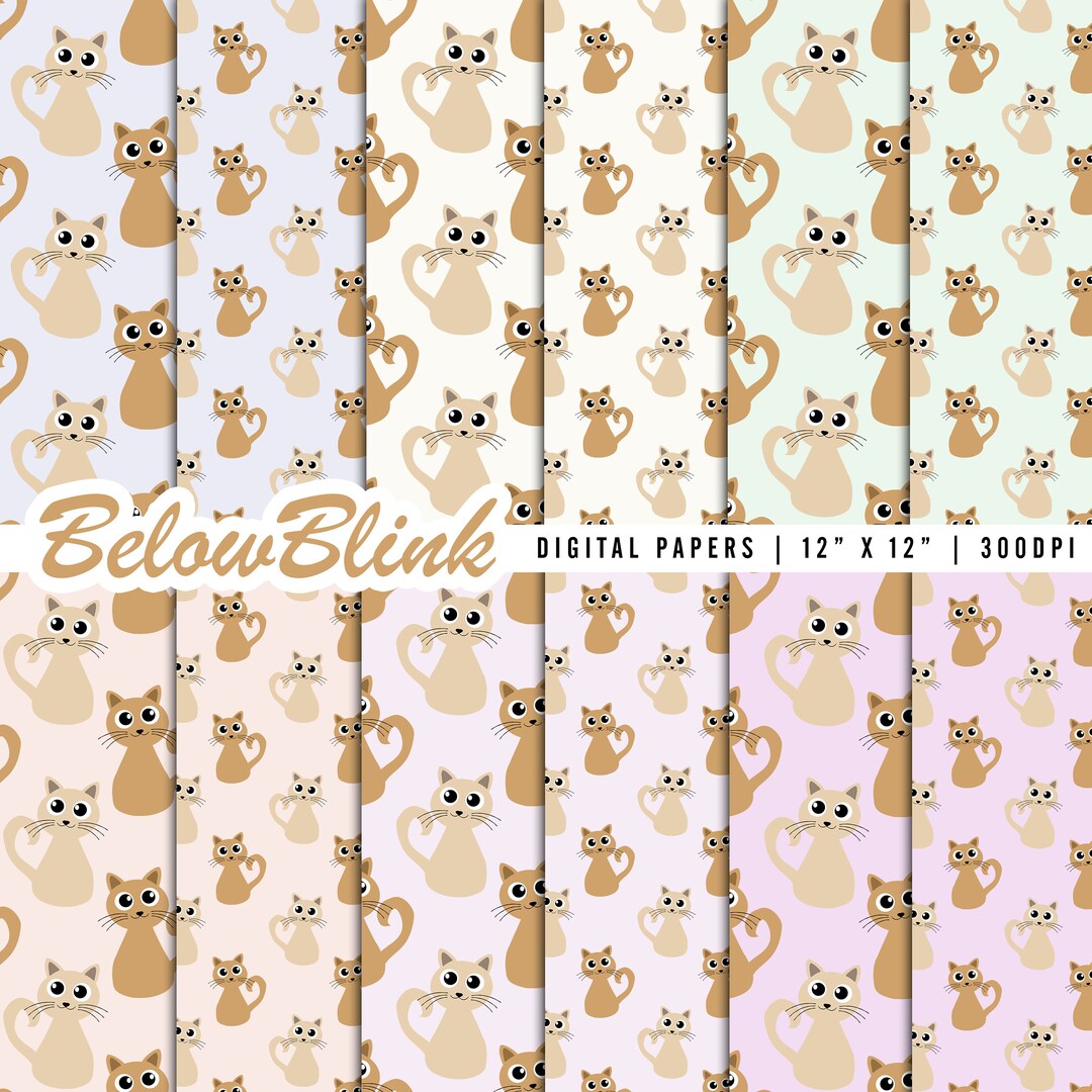 Cats Digital Paper, Seamless Backgrounds, Birthday Scrapbook Paper ...