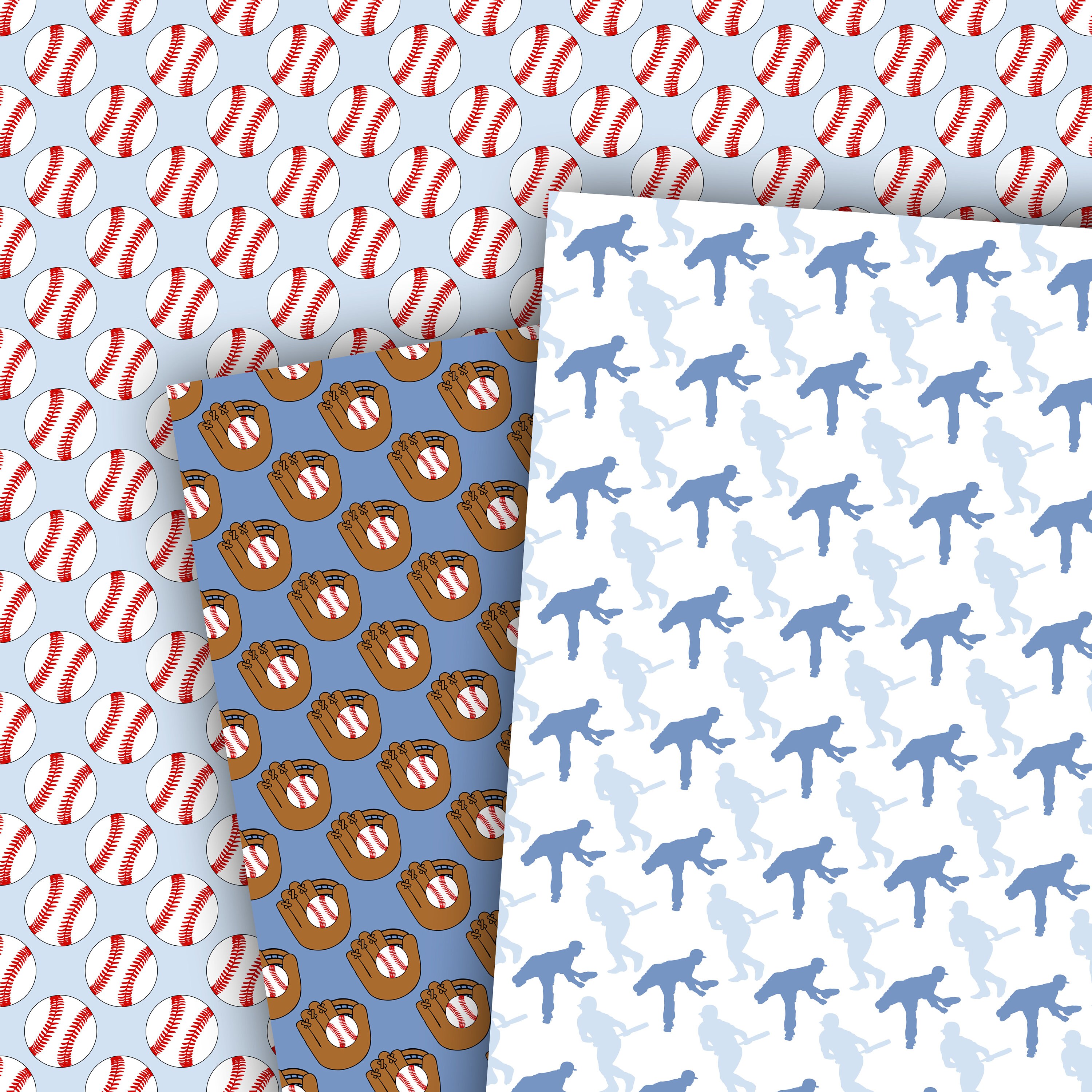 Blue Baseball Digital Paper, Seamless Backgrounds, Scrapbook Paper ...