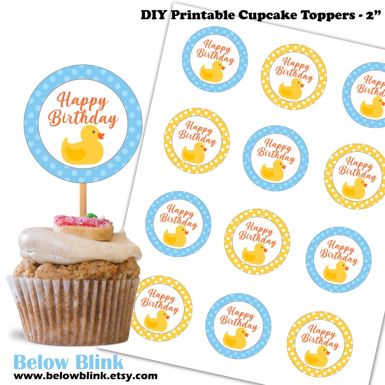 Rubber Duck Happy Birthday Cupcake Toppers Printable Party Picks Food ...