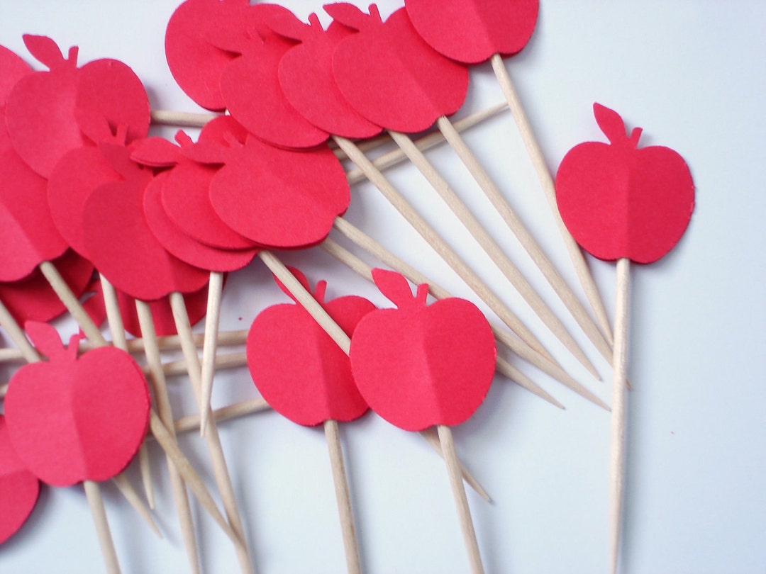 24 Red Apple Cupcake Toppers, Apple Party Decorations, A is for Apple ...
