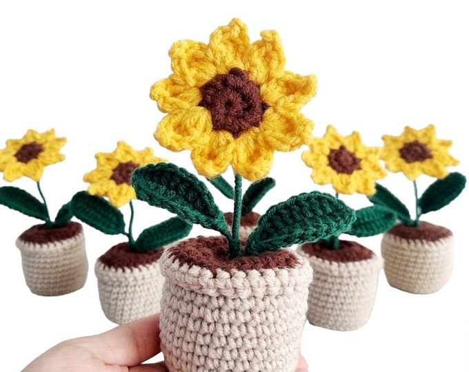 Crochet Sunflower in Pot, Home Decoration, Eternal Flower, Gift for Any ...