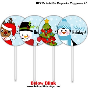 Printable Happy Holidays Cupcake Toppers, Holiday Cupcakes, Tags ...