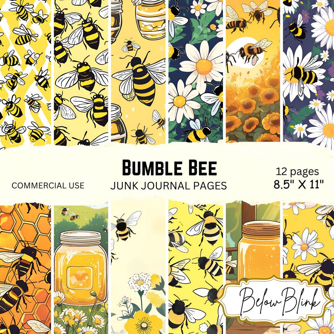 Bumble Bee Junk Journal Pages, Bumble Bee Digital Paper Pack ...
