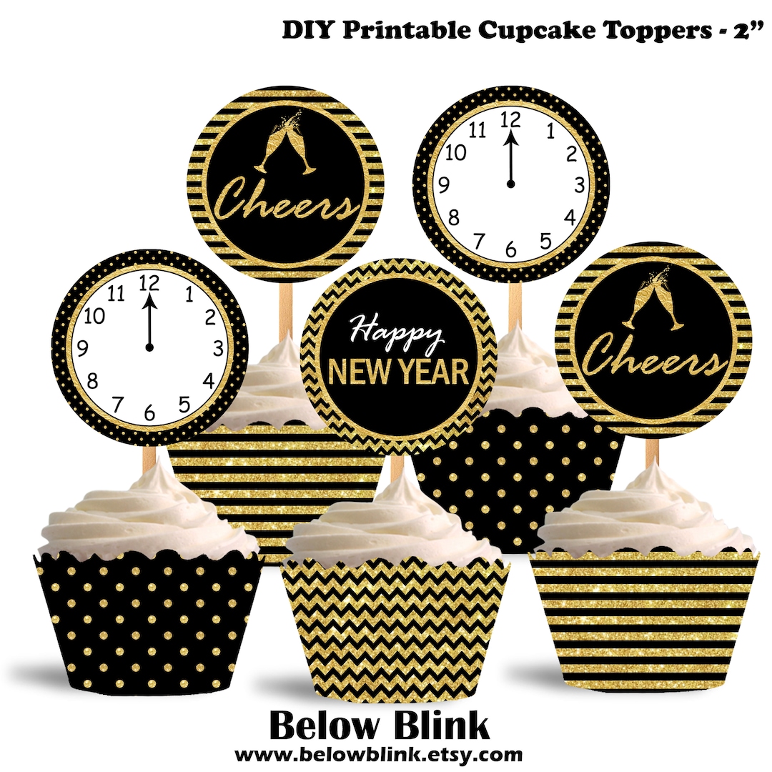 Printable Happy New Year Cupcake Toppers, Cheers Cupcake Toppers, New ...