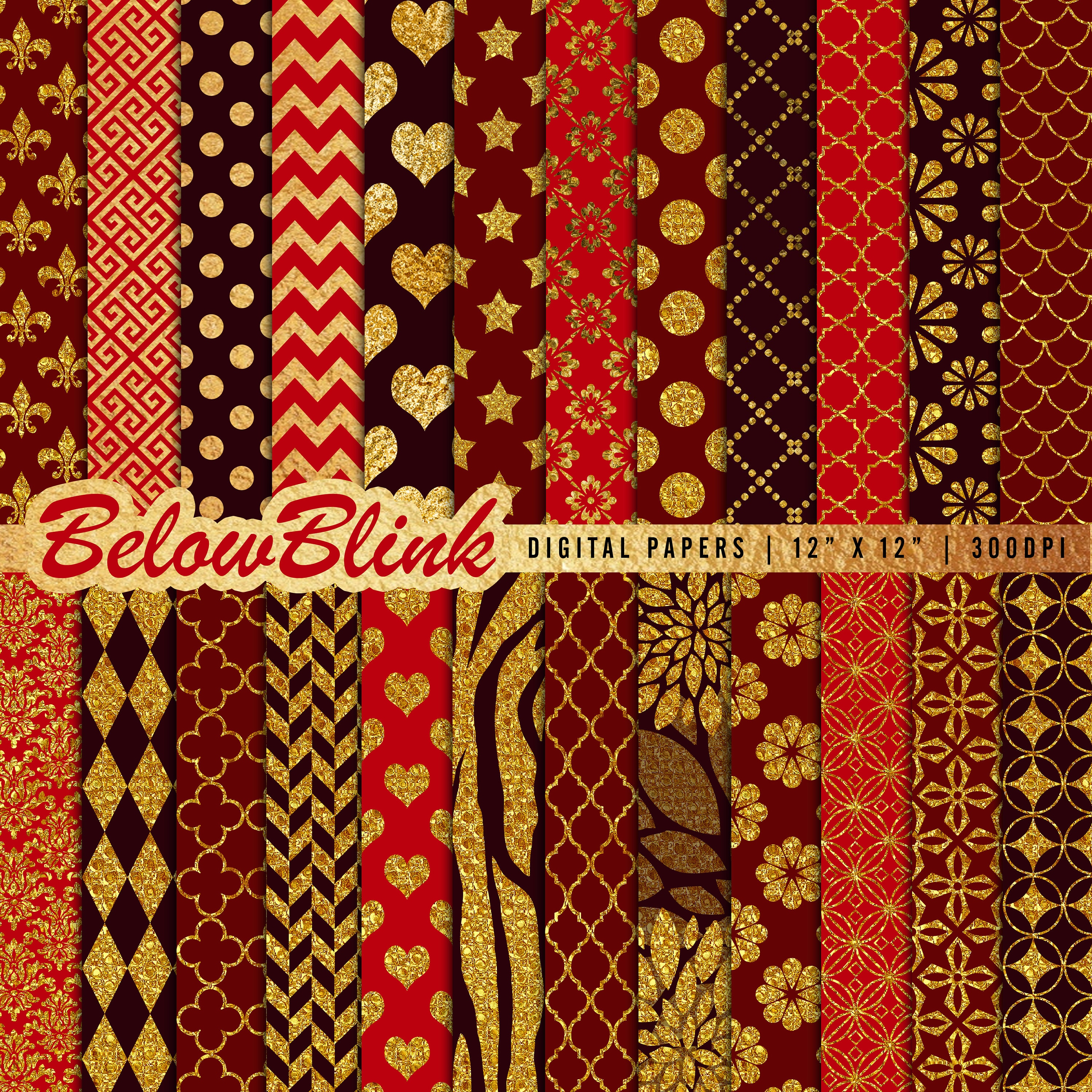 Red and Gold Digital Paper Background Scrapbooking Instant - Etsy