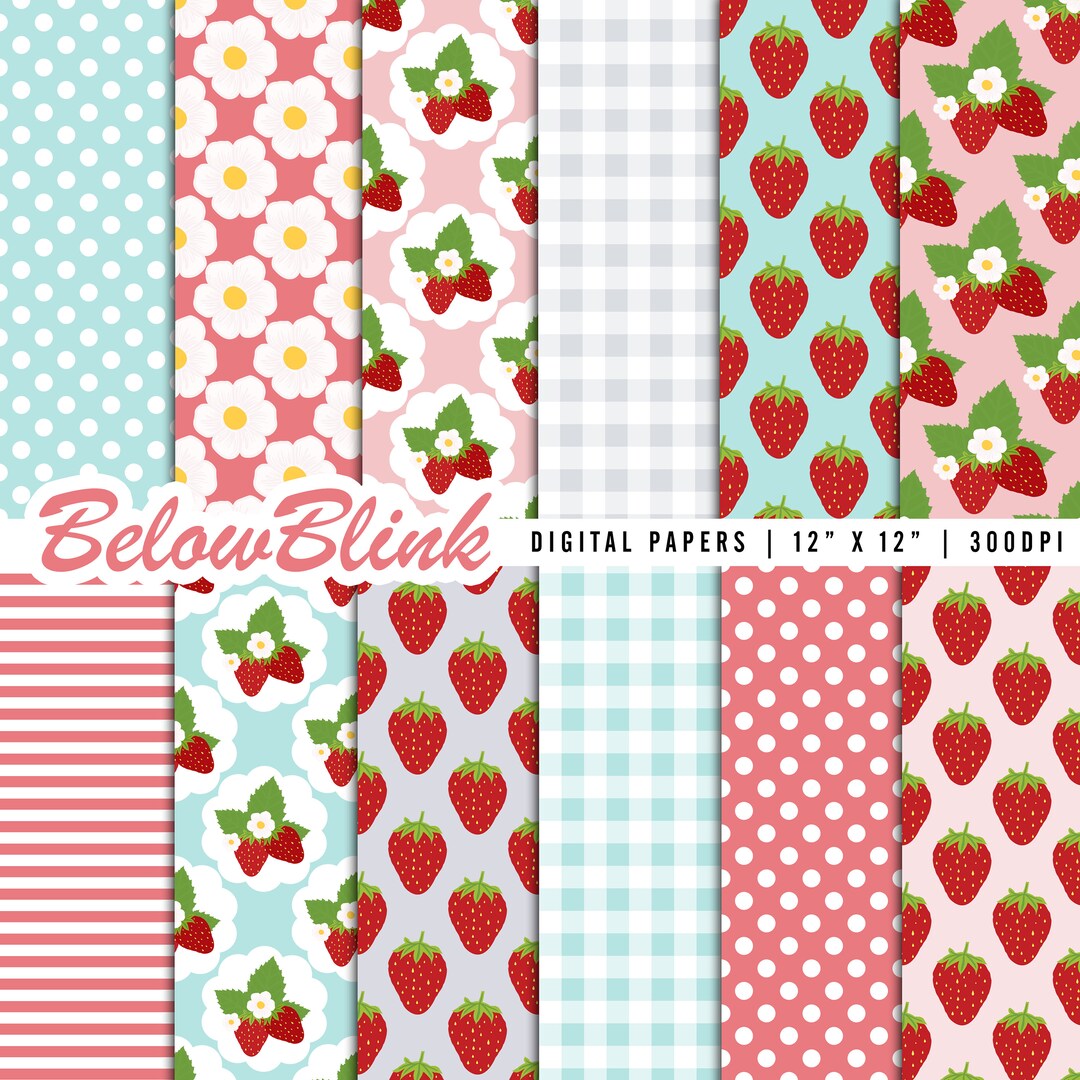 Strawberry Digital Paper, Seamless Backgrounds, Scrapbook Paper ...
