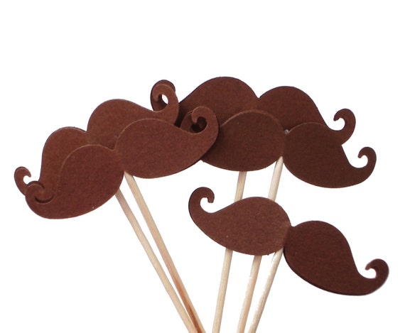 Items similar to 24 Brown Mustache Party Picks, Cupcake Toppers, Food ...