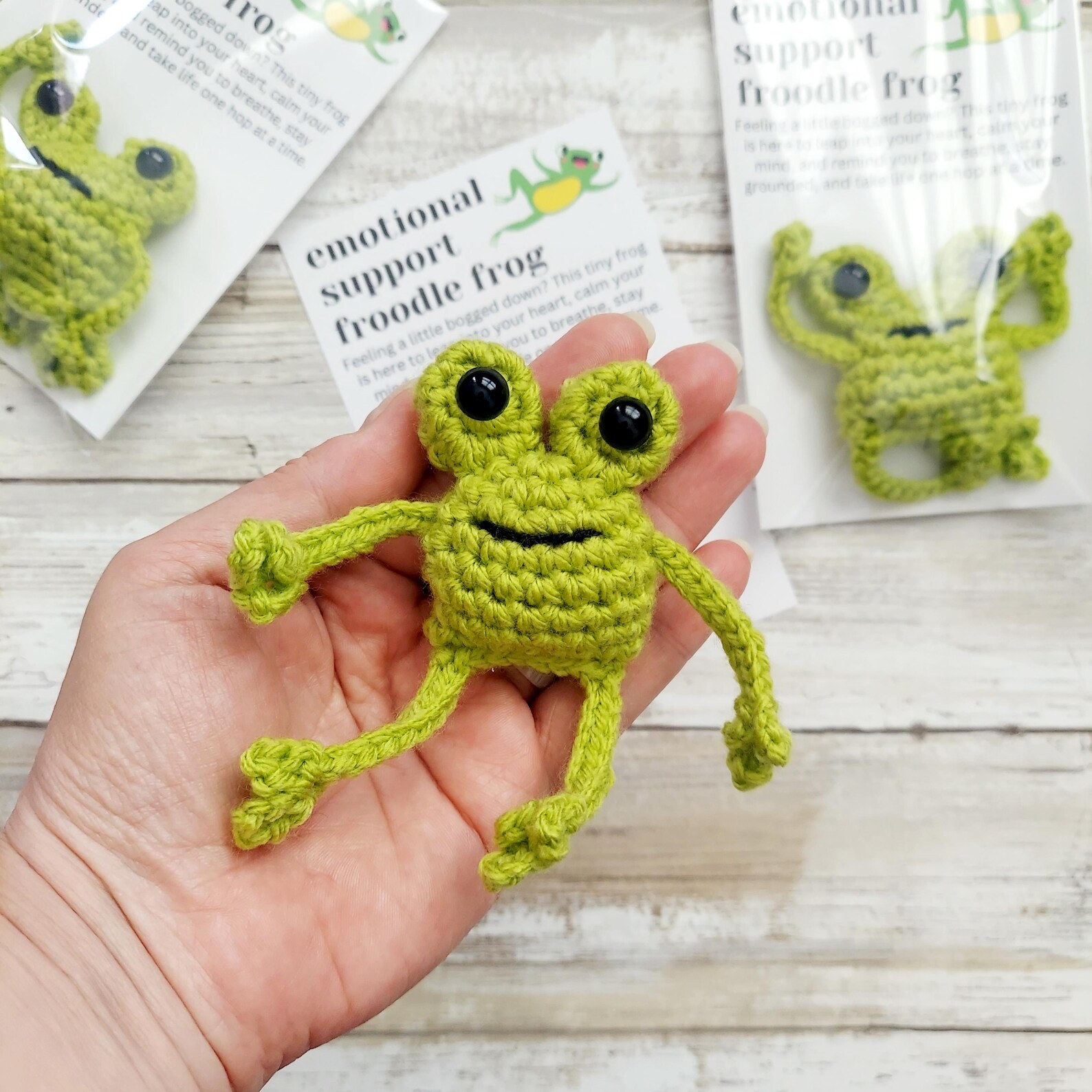 Emotional Support Crochet Frog Named Froodle, Pocket Hug Amigurumi ...