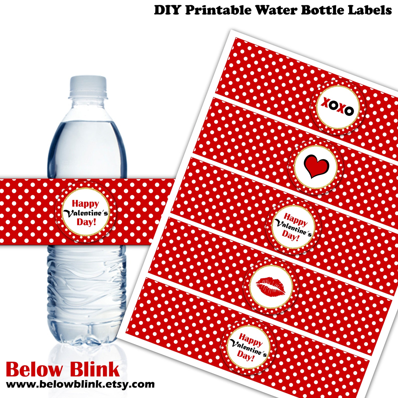 Happy Valentine's Day Water Bottle Labels, Printable XOXO Water Bottle ...