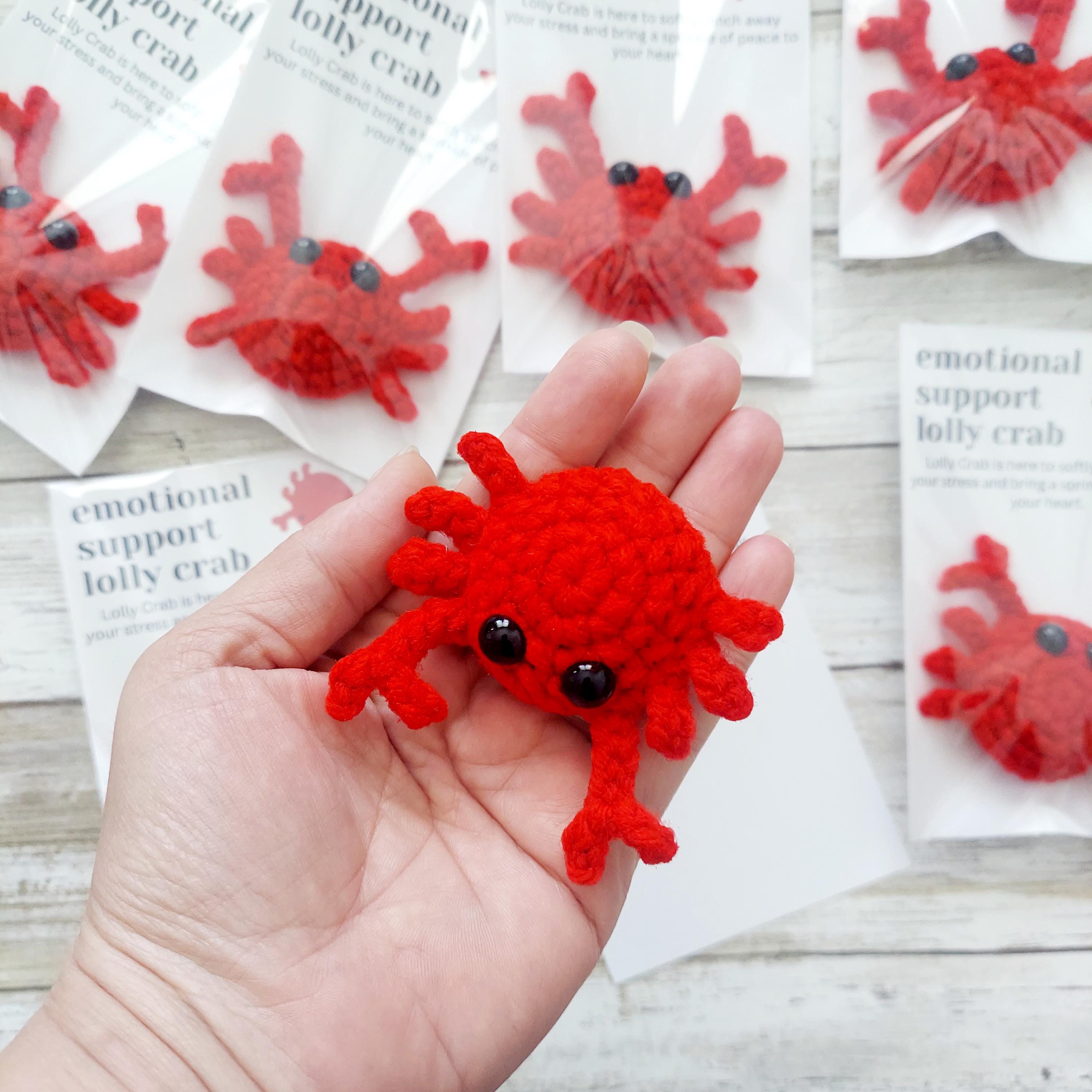 Emotional Support Lolly Crab Pocket Hug, Crochet Amigurumi Plush Toy ...