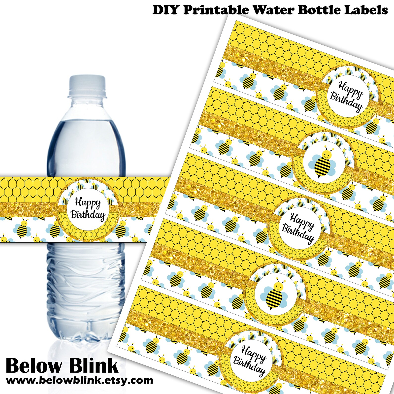 Bumble Bee Happy Birthday Water Bottle Labels First Birthday - Etsy