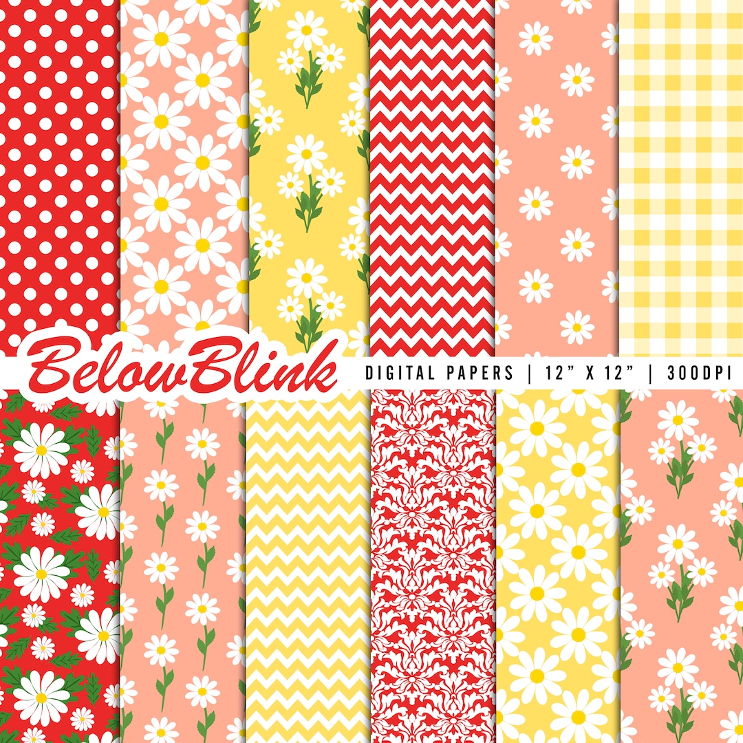 Daisy Digital Paper, Seamless Backgrounds, Scrapbook Paper, Printable ...