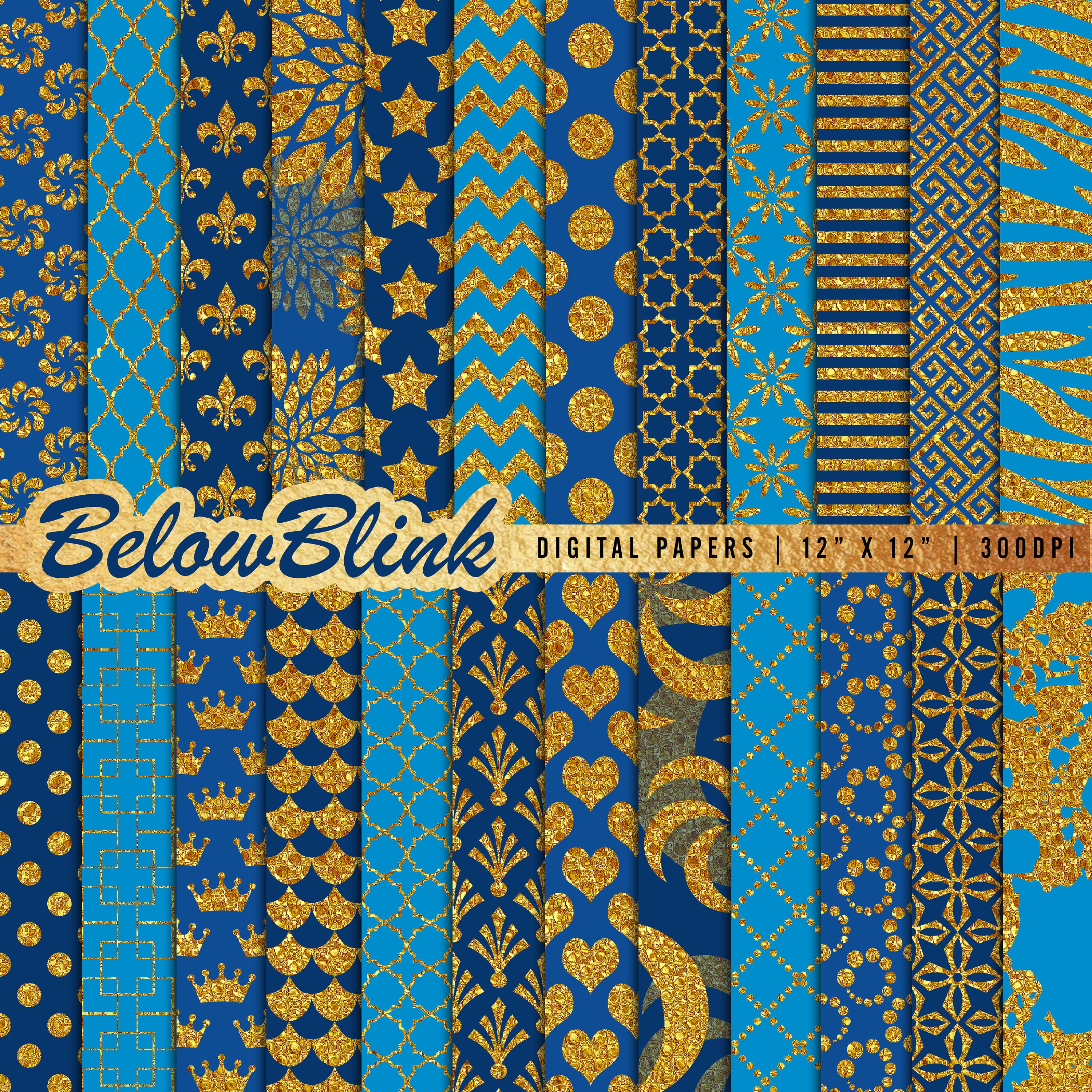 Blue and Gold Digital Paper, Background, Scrapbooking, Gold Sparkle ...