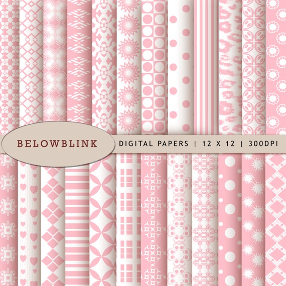 Pink Digital Paper Pack, Scrapbook Papers, 24 jpg files 12 x 12 ...