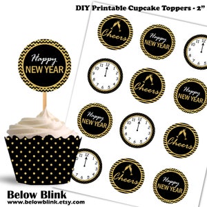 Printable Happy New Year Cupcake Toppers, Cheers Cupcake Toppers, New ...