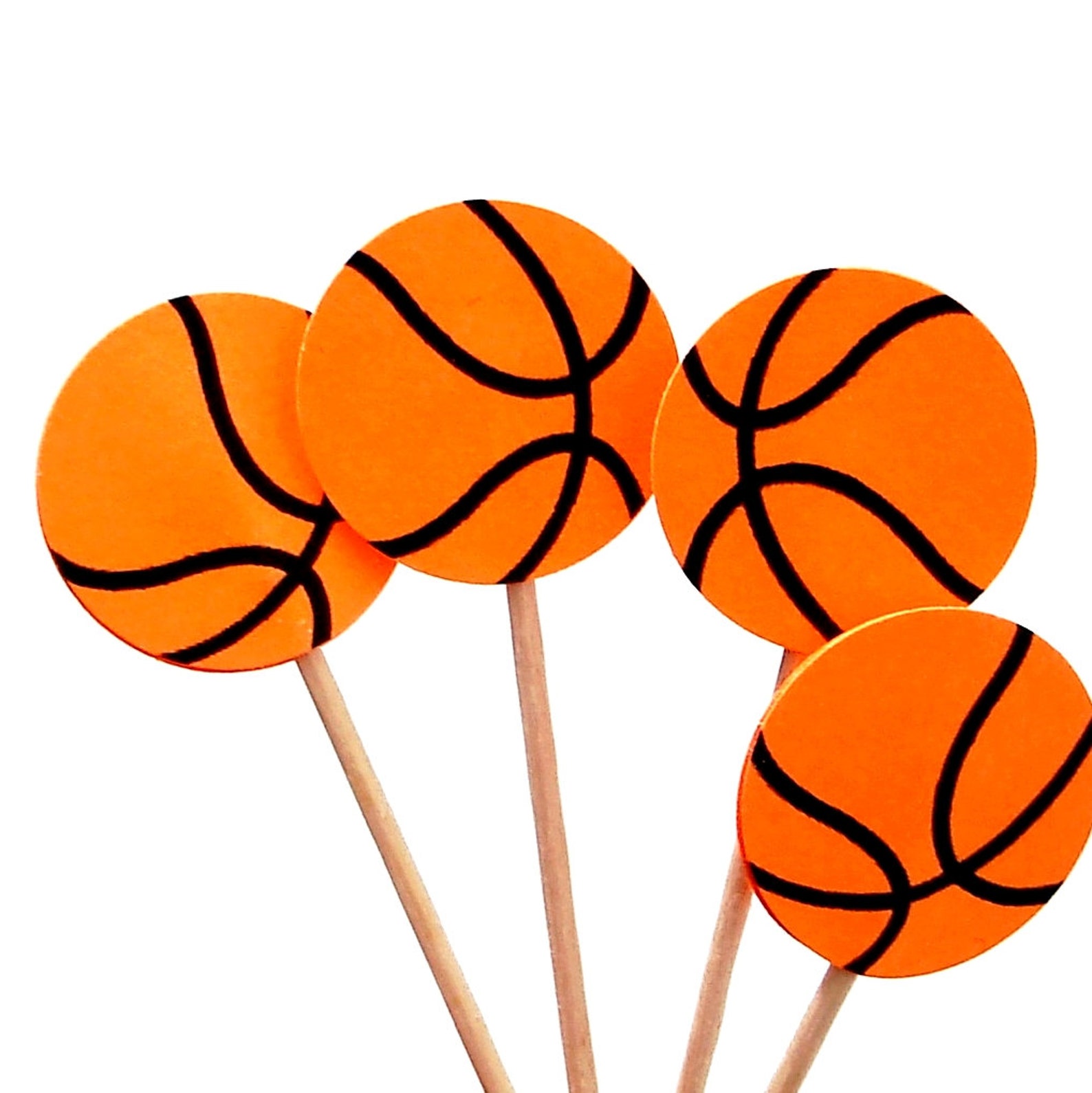 Bright Orange Basketball Cupcake Toppers 24CT, Basketball Theme Party ...