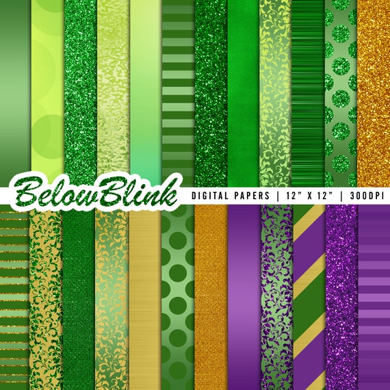 Tinkerbell Digital Paper Metallic Foil Glitter Gold Purple Green Damask ...