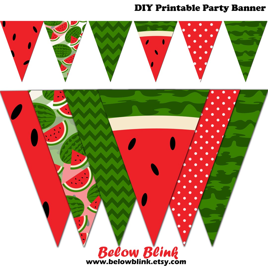 Watermelon Banner, Watermelon Printable Banner, Summer Party Pennant ...