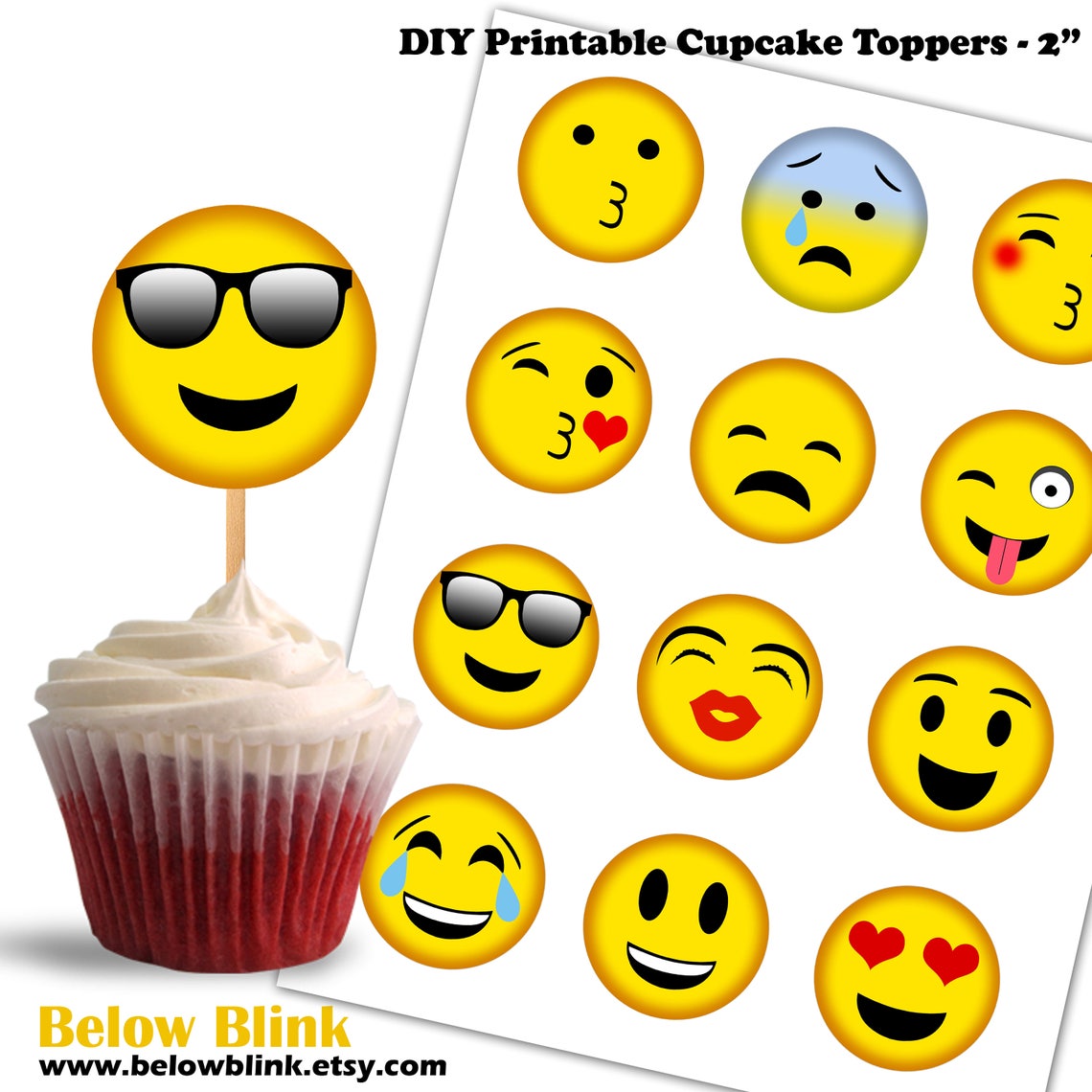 Emoji Cupcake Toppers Smiley Printable Cupcake Toppers Emoji - Etsy