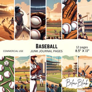Baseball Junk Journal Pages, Baseball Digital Paper Pack, Printable ...