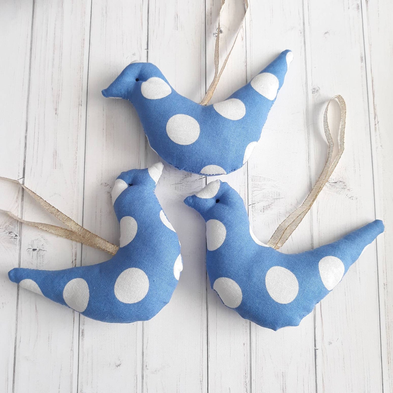 Blue Polka Dots Fabric Bird Ornaments Christmas Toys Holiday - Etsy