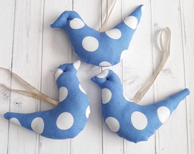 Blue Polka Dots Fabric Bird Ornaments, Christmas Toys, Holiday Gift ...