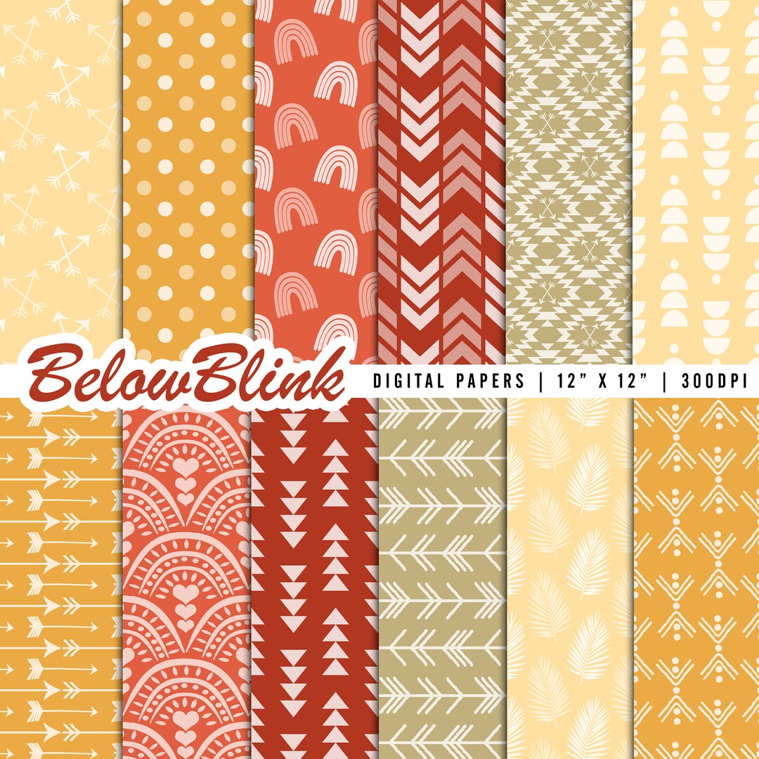 Boho Digital Paper, Seamless Backgrounds, Bohemian Scrapbook Paper ...